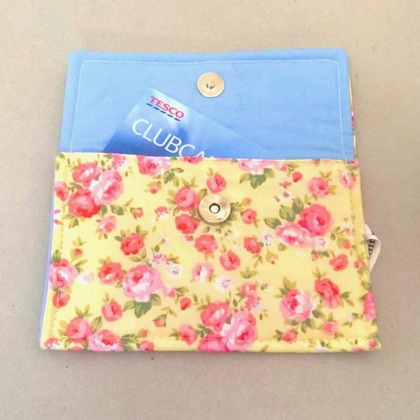 Card wallet, Lemon with pink flowers - Folksy