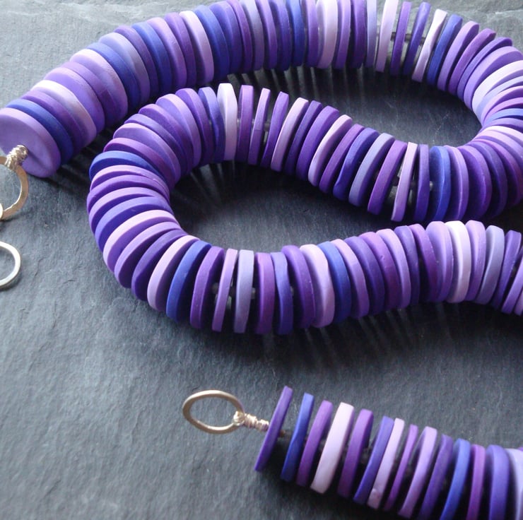 Polymer clay and sterling silver necklace in pu... - Folksy