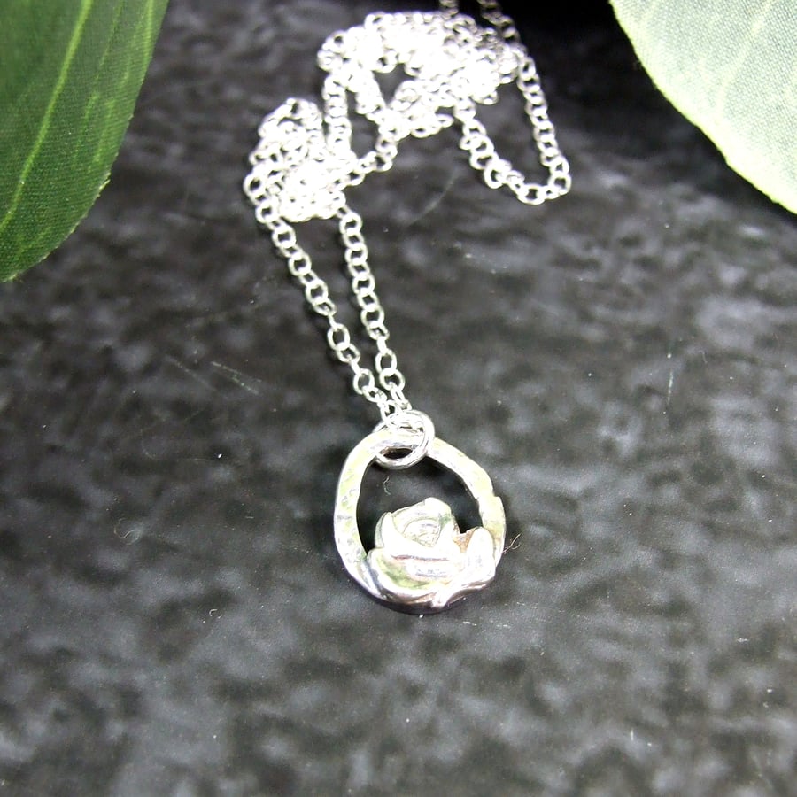 Sterling Silver Rose Necklace. Minimalist Pendant - Folksy