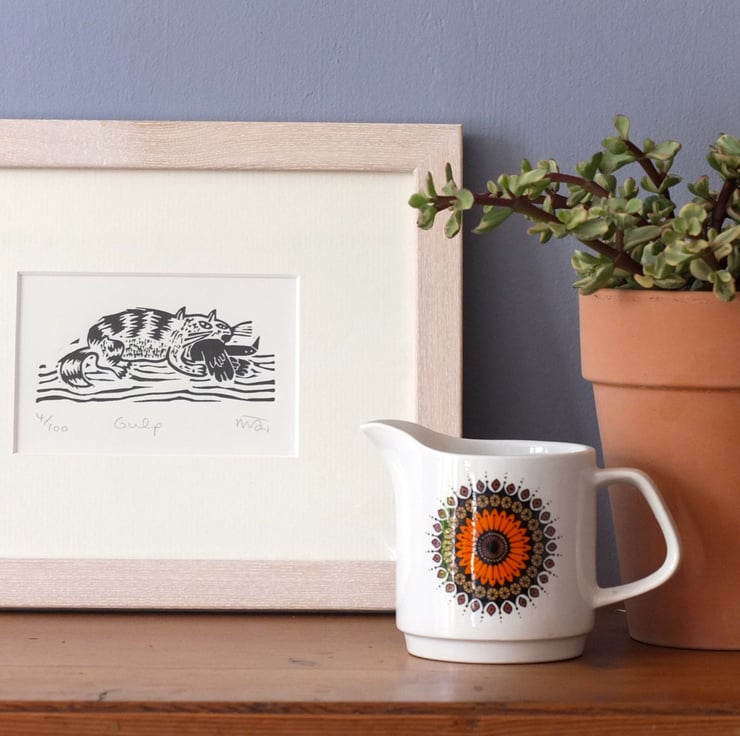 Gulp - cat lino print - Folksy