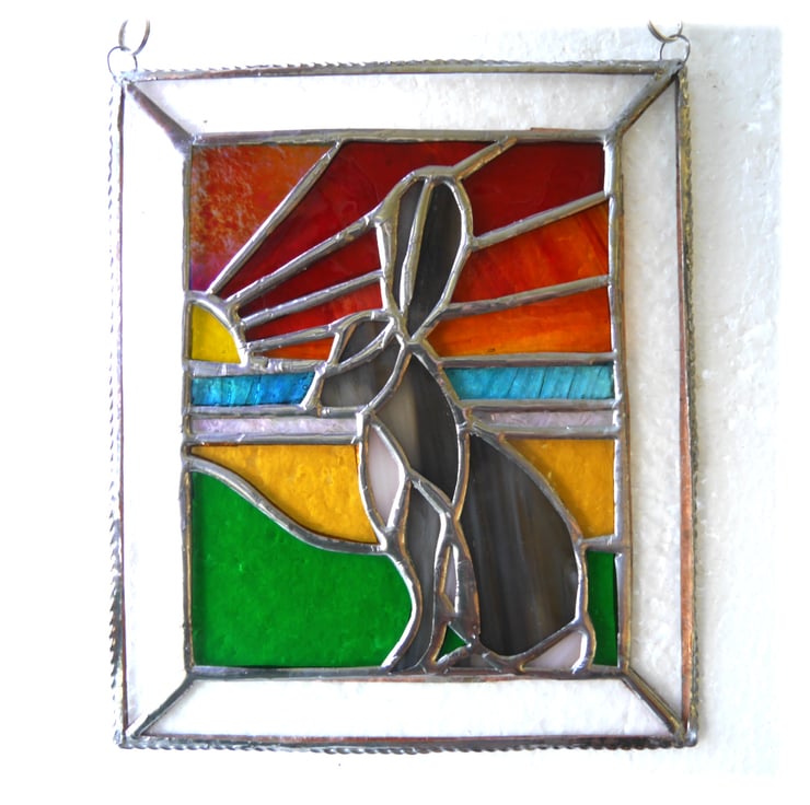SOLD 240310 Sunset Hare Stained Glass Art Pict... - Folksy