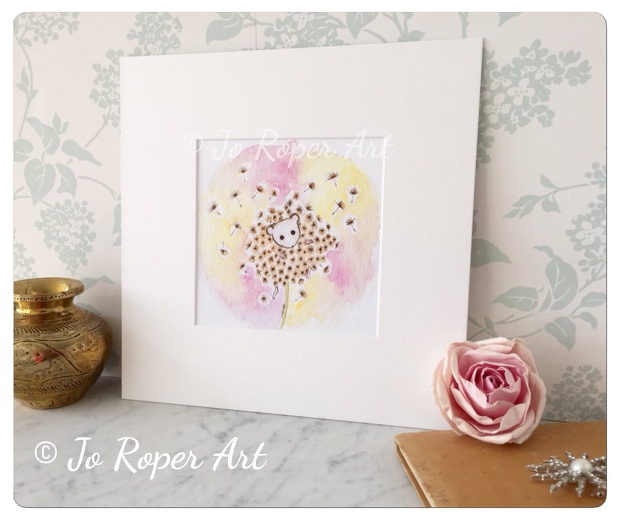 Little Mouse in a dandelion mounted print Jo Ro... - Folksy