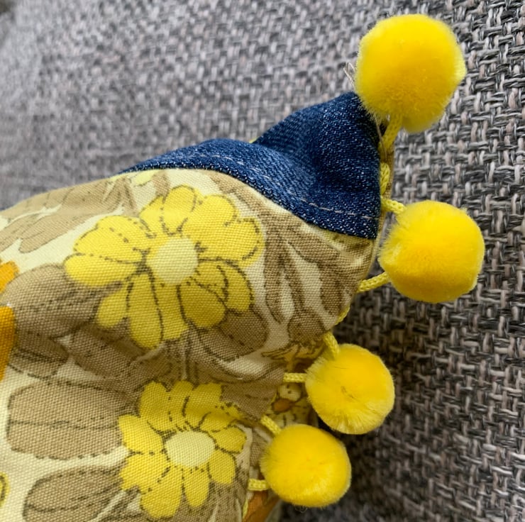 Patchwork denim and vintage Daisy Chain cushion... - Folksy