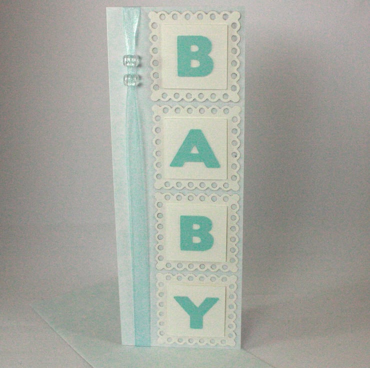 Handmade, blue, new baby card - Folksy