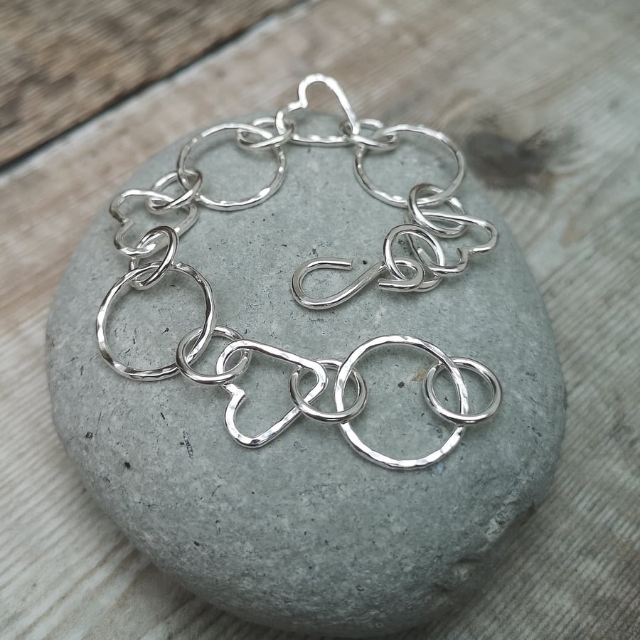 Sterling Silver Heart Chain Link Bracelet - Folksy