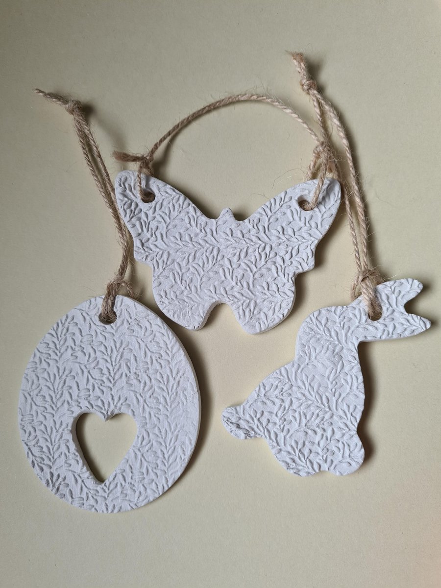 Three clay easter tree decorations bunny butter... - Folksy
