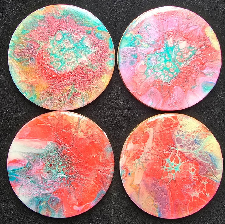 "Bloom Burst" set of 4 round fluid ar... - Folksy