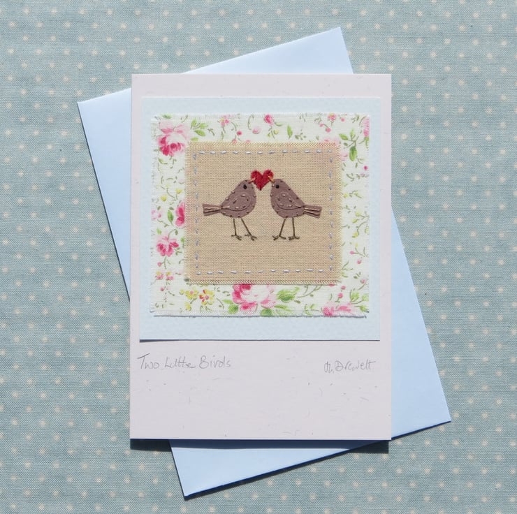 Two Little Birds hand-stitched miniature, Engag... - Folksy