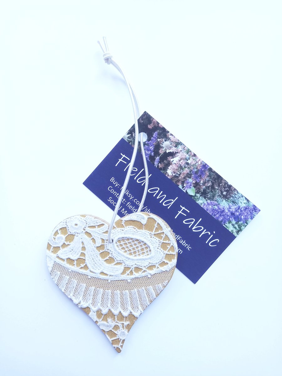 Lace love heart decoration, with vintage lace -... - Folksy