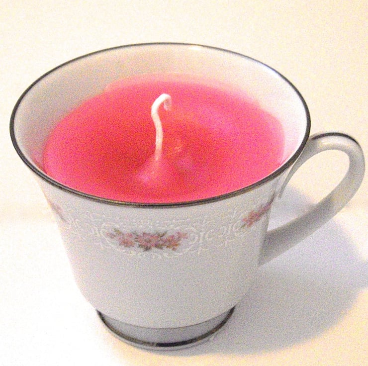 Vintage China Tea Cup Rose Candle with Saucer a... - Folksy
