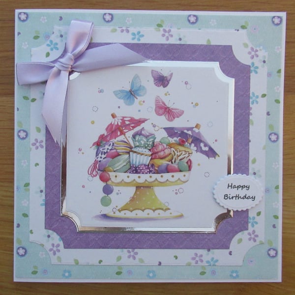 Cakes & Butterflies - 7x7" Birthday Card - Folksy