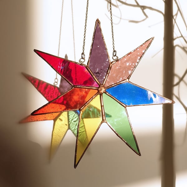 Stained Glass Rainbow Chakra Star Suncatcher - Folksy