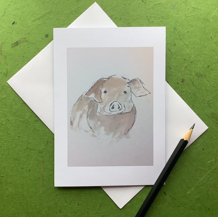 Pig - blank greeting card or notelet - Folksy