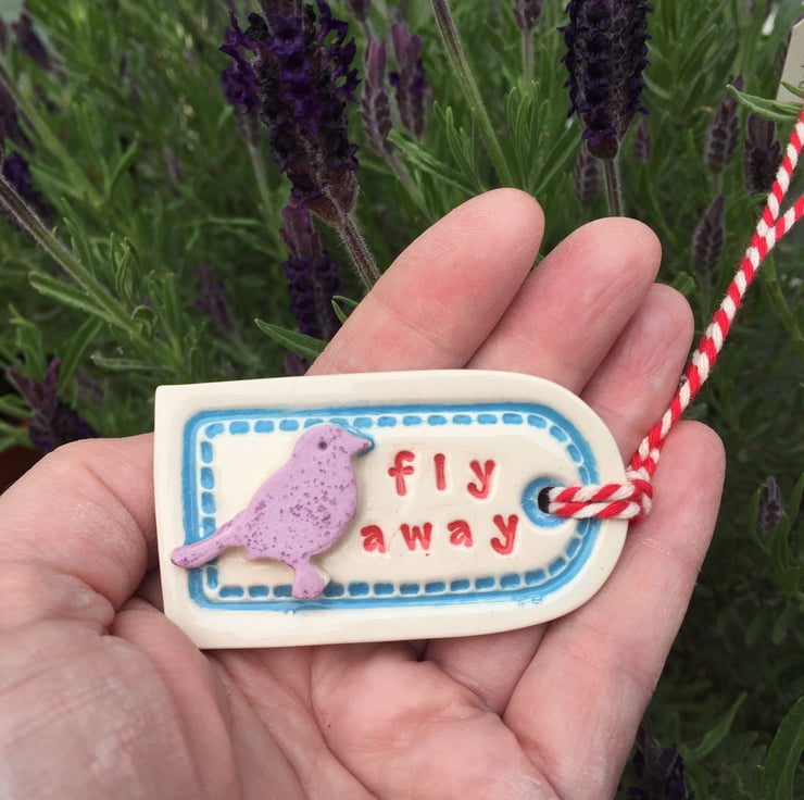 Ceramic gift tag decoration with bird pottery g... - Folksy