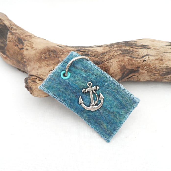 Blue Anchor felt key fob - Folksy