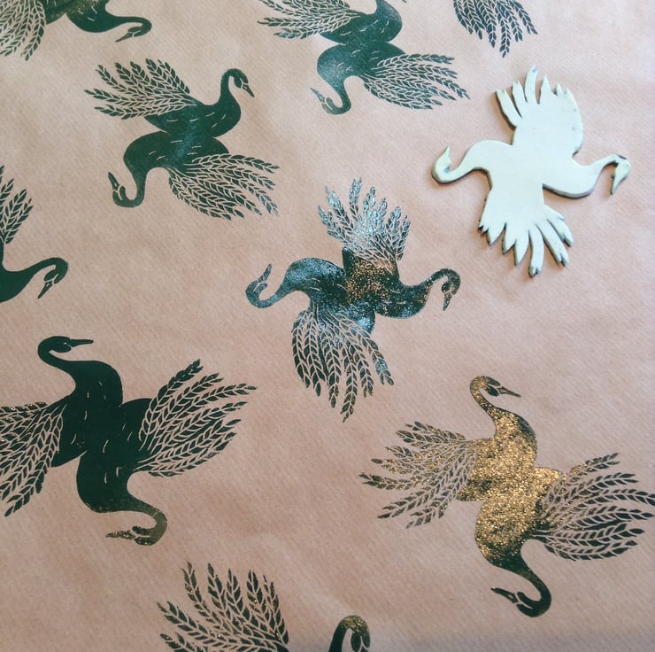 Hand printed Swan Gift Wrap - Folksy