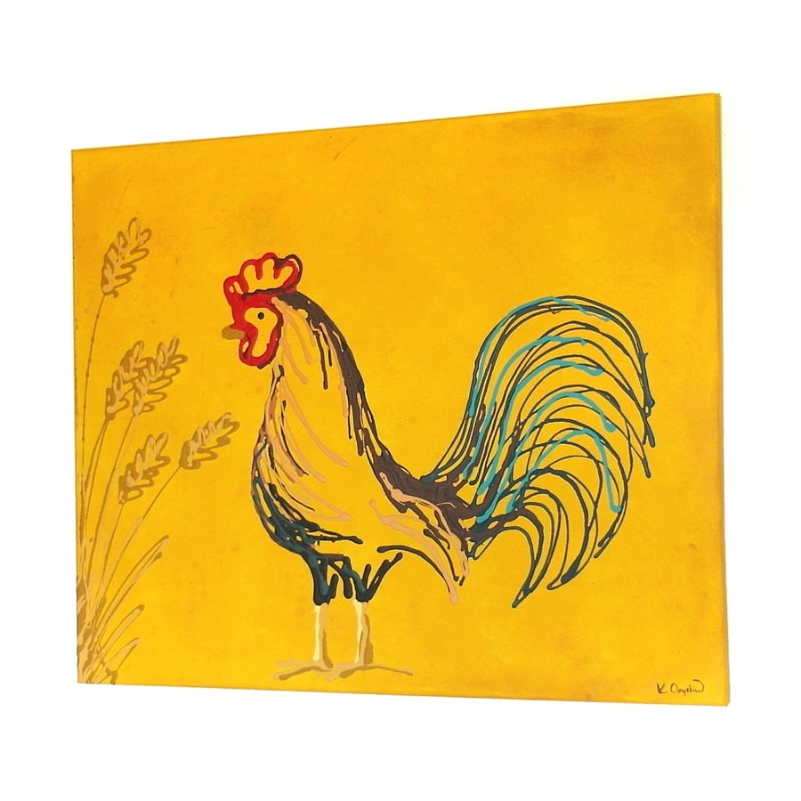 Rooster Drip Painting - large original acrylic art - Folksy