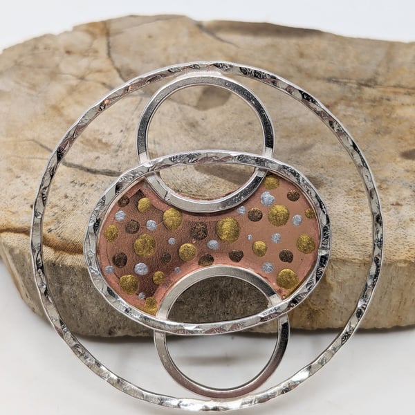 Dotty Modern Silver Brooch,copper enamelled bro... - Folksy