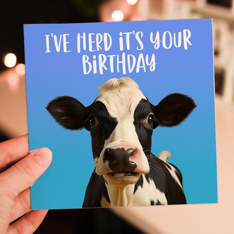 Cow birthday card: I’ve herd it’s your birthday - Folksy