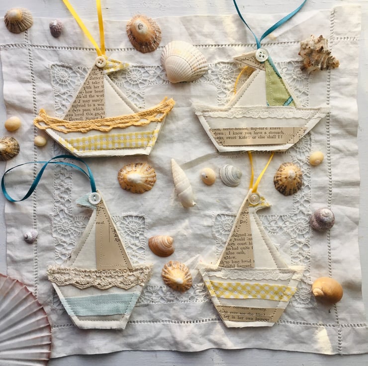 Wool felt hanging sail boat decoration - yellow - Folksy
