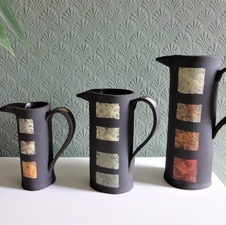 Colourful jug vase, abstract design, warm orang... - Folksy