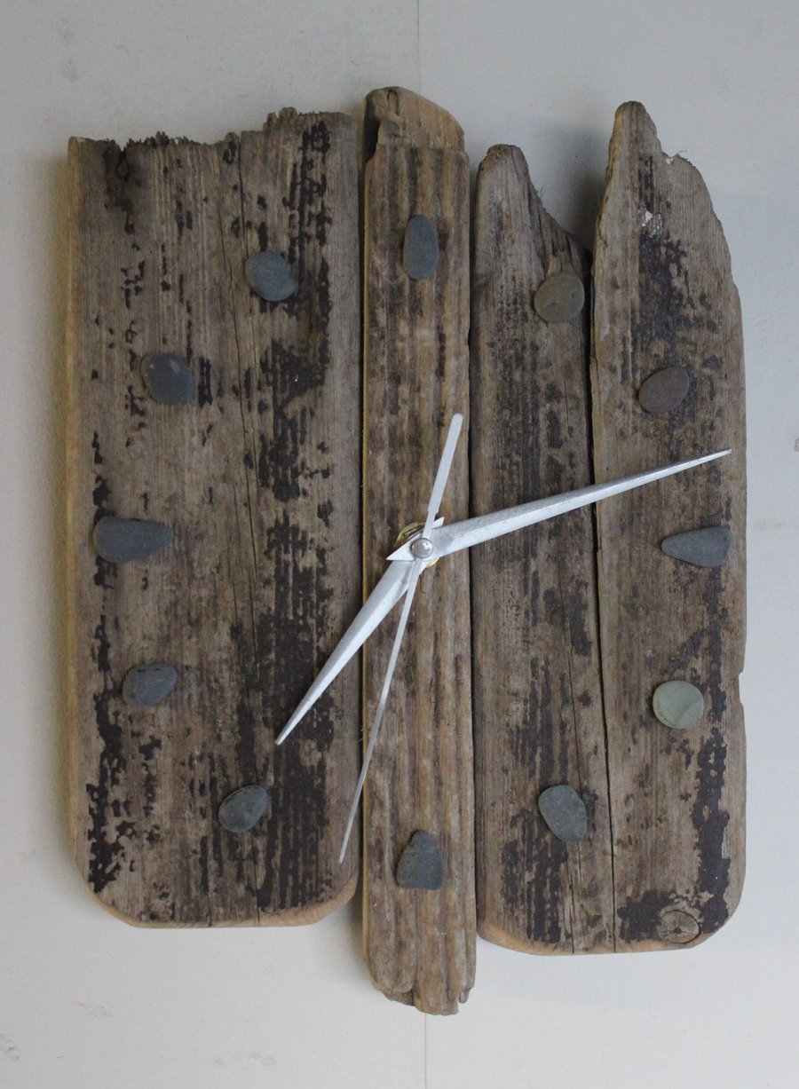 Driftwood & Beach Pebble wall clock - Folksy
