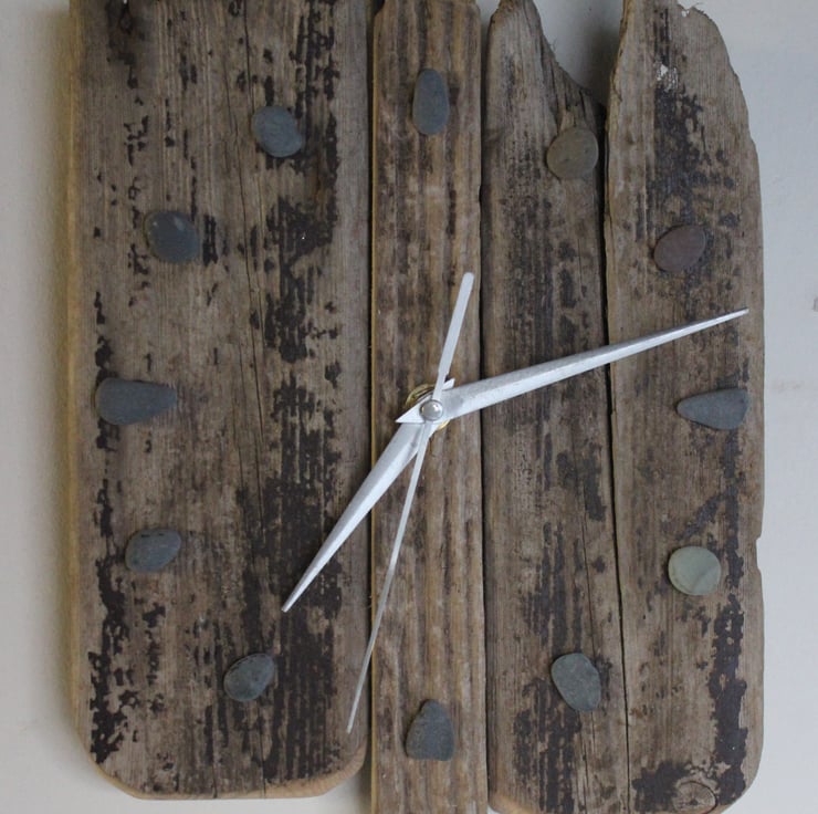 Driftwood & Beach Pebble wall clock - Folksy