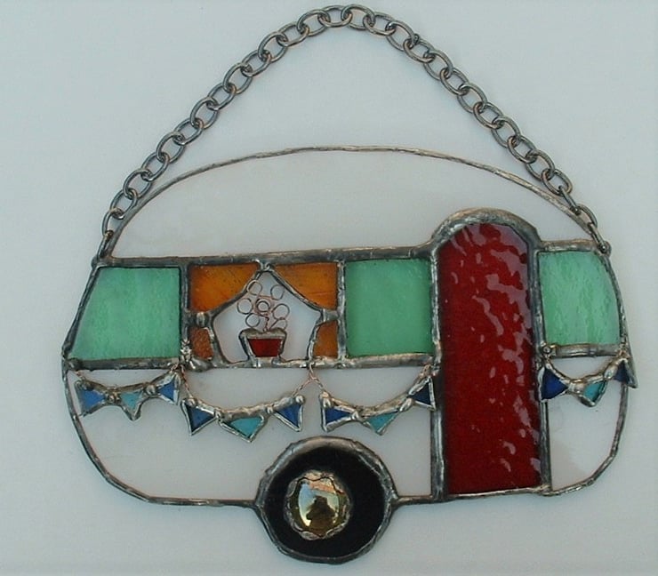 "Happy Camping" Stained Glass Caravan... - Folksy