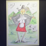 Welsh challenge Cartoon - Folksy