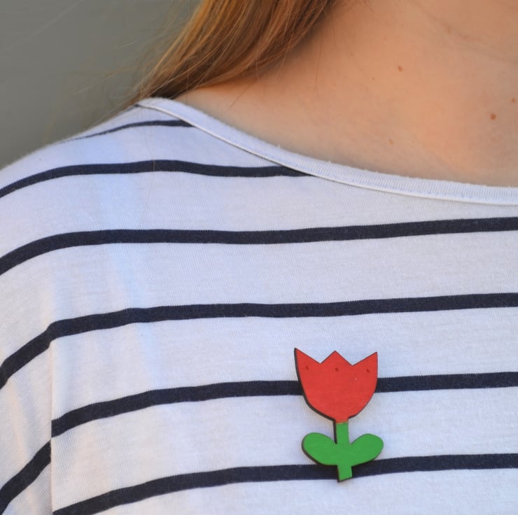 Wooden Tulip Brooch - Light Pink - Folksy