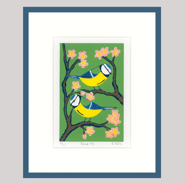 Lino Print, Blue Tit Print, Spring Print, Bird ... - Folksy