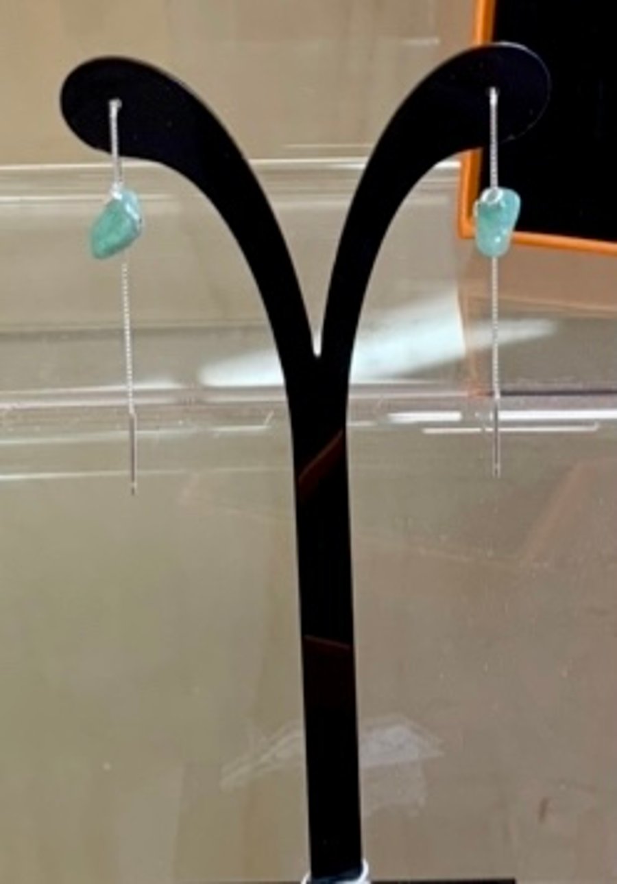 Green Adventurine Silver Threaded drop earrings - Folksy