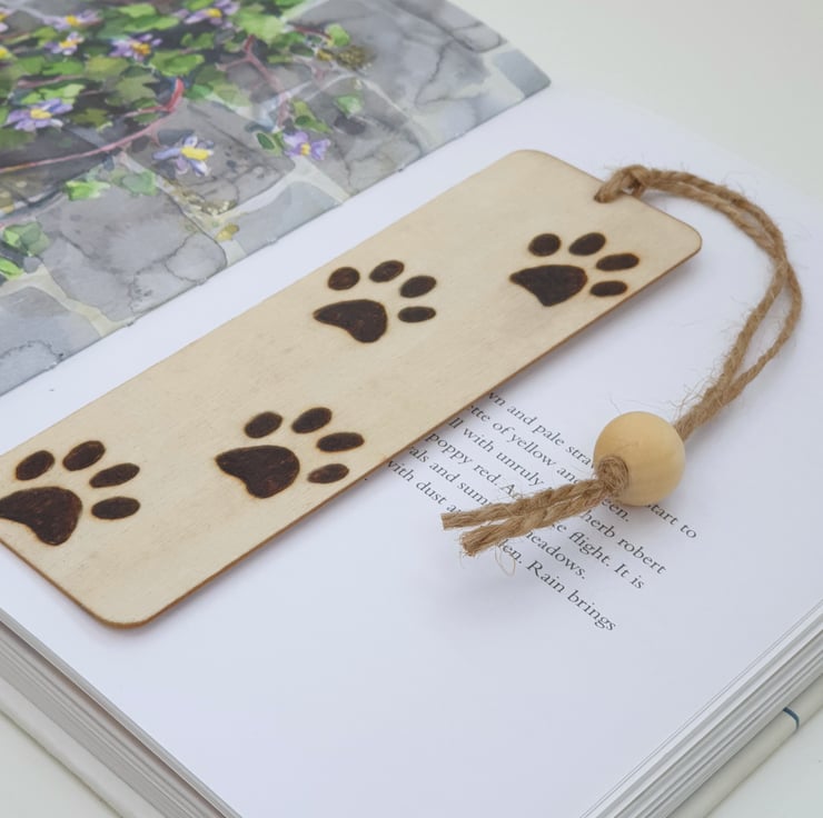 Pawprints, pyrography wooden bookmark, dog or c... - Folksy