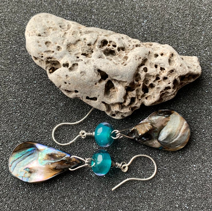 Shell, hematite & lampwork glass bead dangl... - Folksy