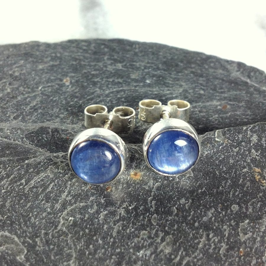 blue kyanite stud earrings sterling silver , ge... - Folksy