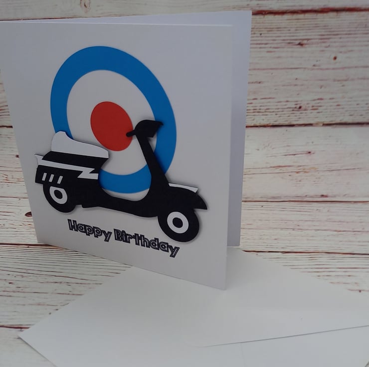 Happy Birthday, Mod Scooter Birthday Card, Hand... - Folksy