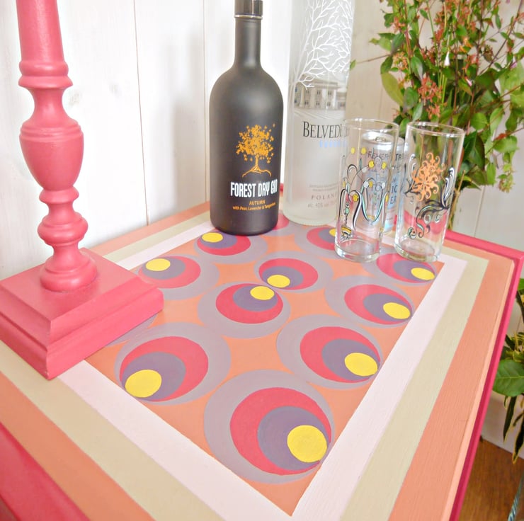 Hand painted boho pink side table with retro de... - Folksy