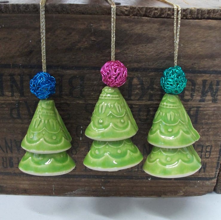 Set of three little pottery Christmas tree deco... - Folksy