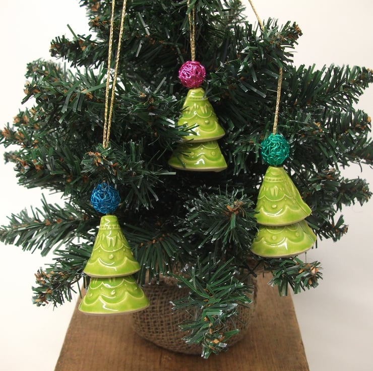 Set of three little pottery Christmas tree deco... - Folksy