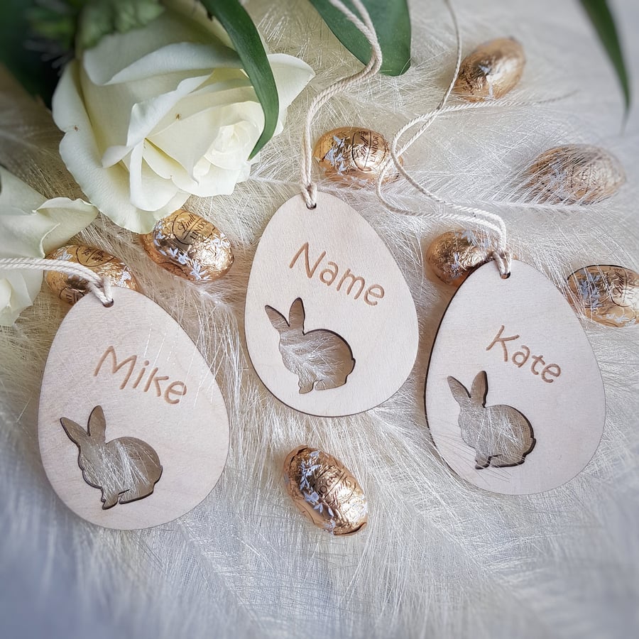 Wooden Easter Bunny Name Tags , Personalised wo... - Folksy