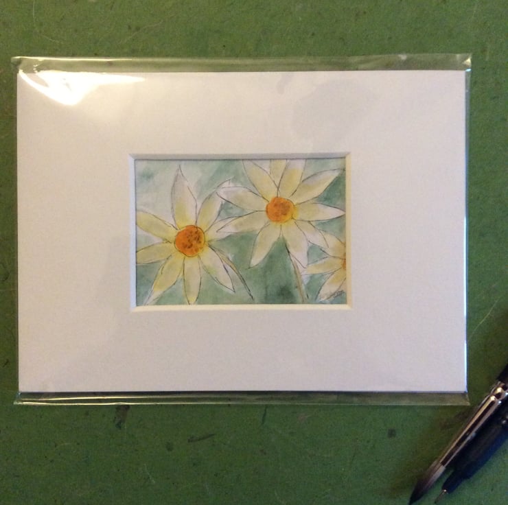 Daisies - original pen, ink and watercolour min... - Folksy