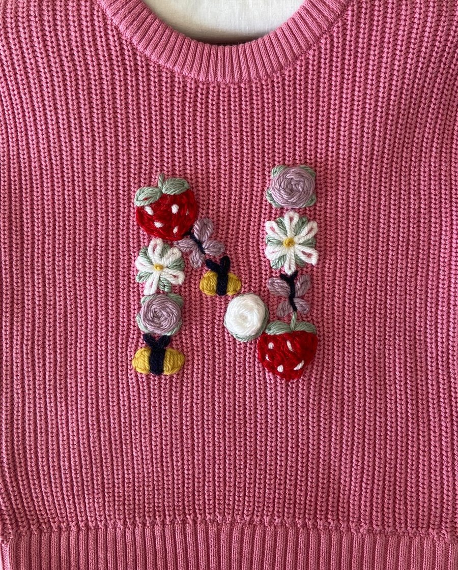 Hand embroidered floral outline knit jumper - Folksy