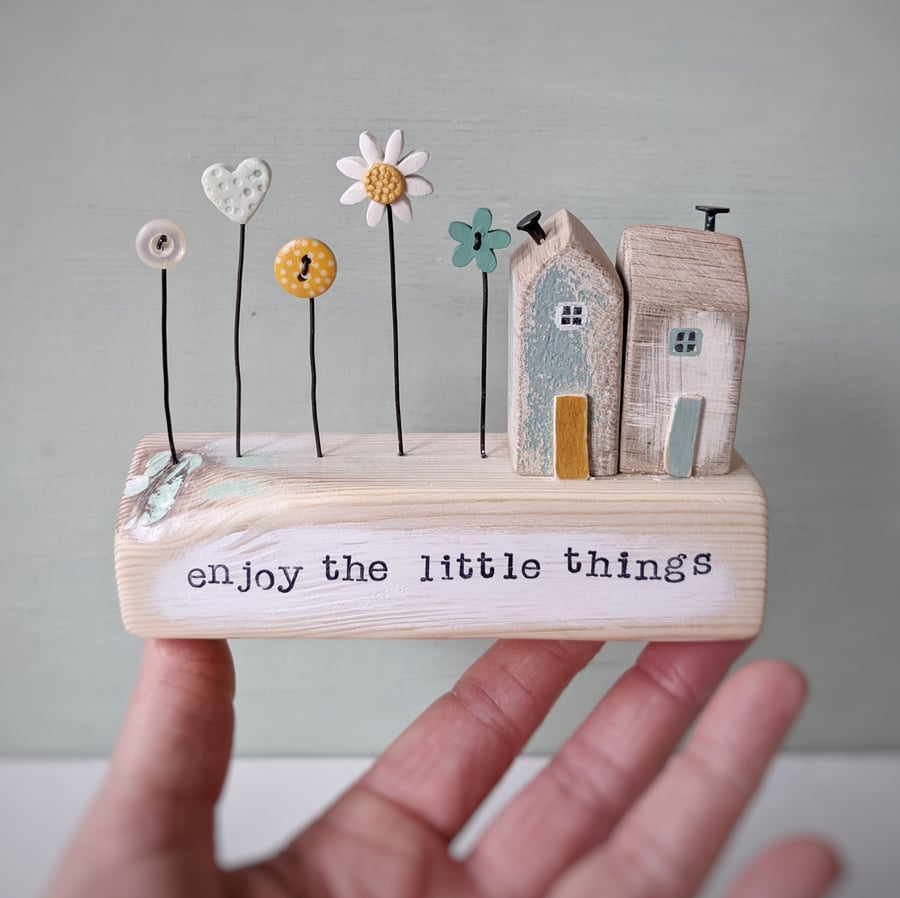 Little Wooden Houses with Clay & Button Gar... - Folksy