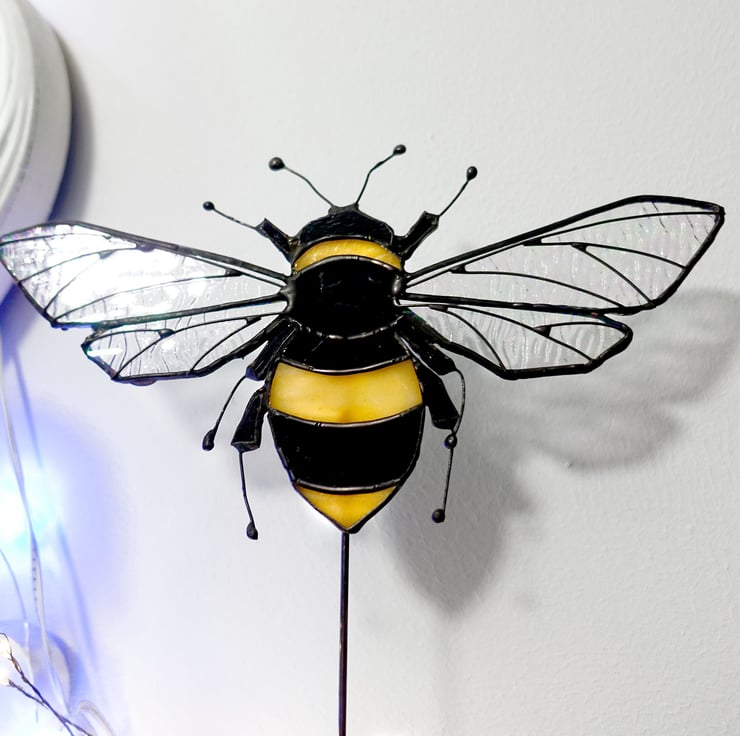 Stained Glass Art Queen Bumble Bee on solid han... - Folksy