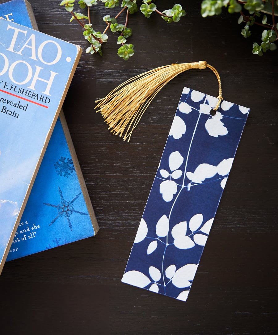 bookmark "leaves IV", original cyanot... - Folksy