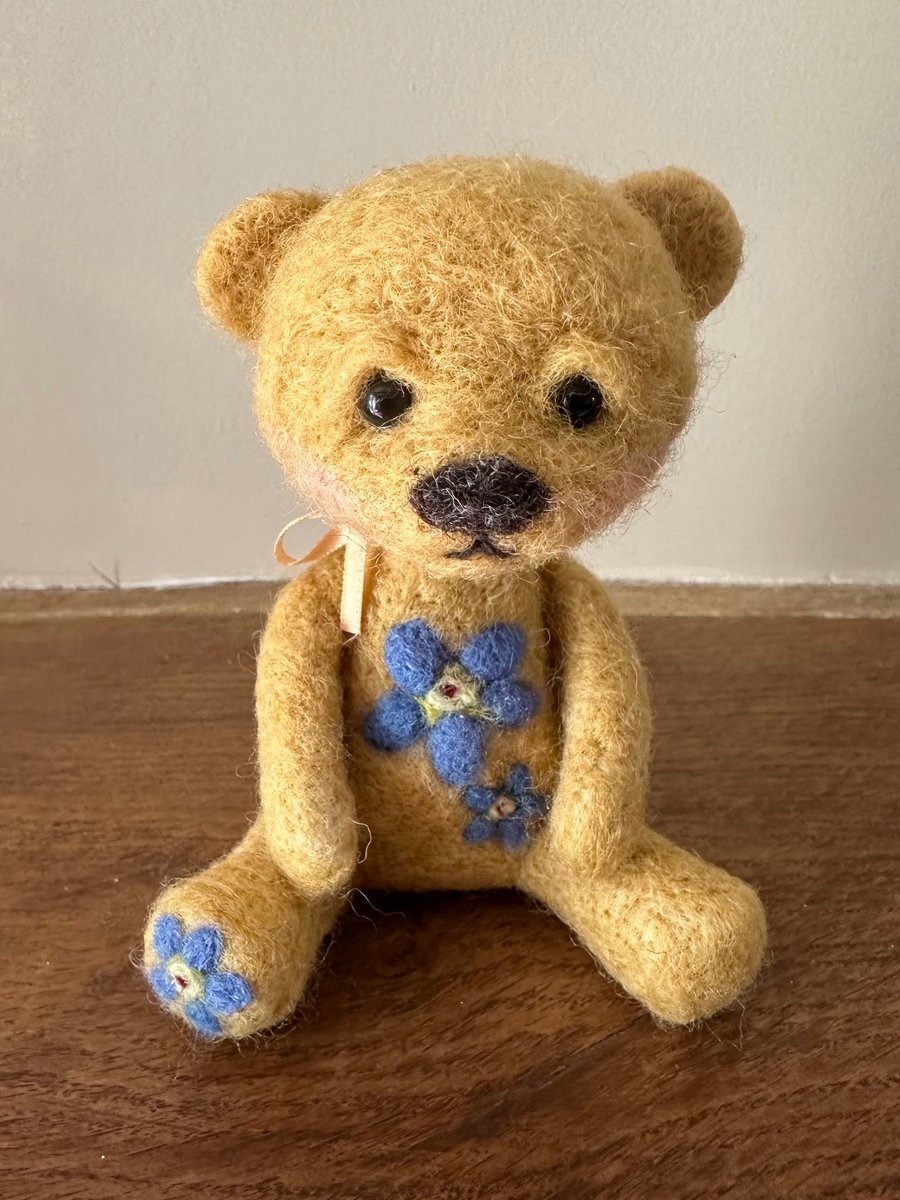 Needle felted Forget me not Bear - Folksy