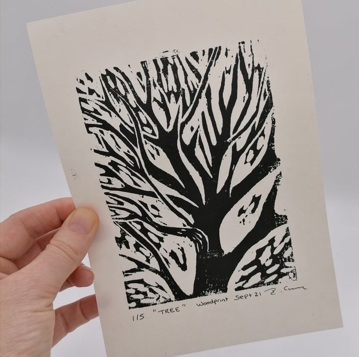 Tree Woodblock Print - 140 x 100 mm approx - Folksy