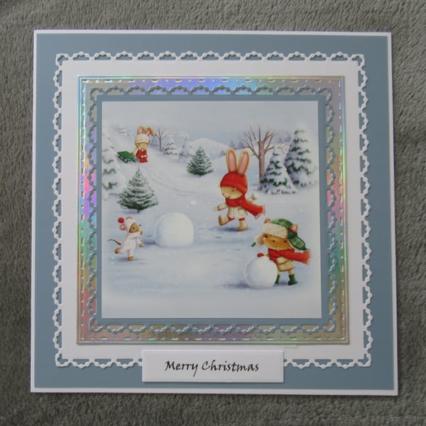 Cute Animals In The Snow - Square Card - Folksy