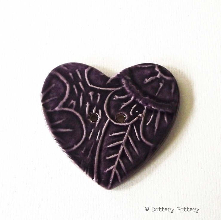 Sale Large ceramic heart button purple pottery ... - Folksy
