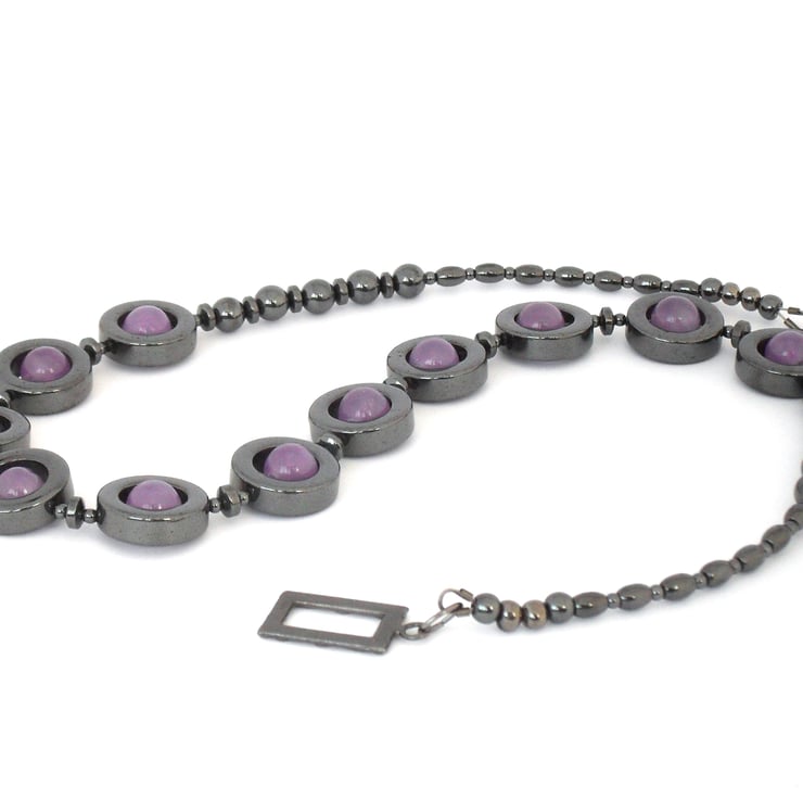 Hematite and lavender purple handmade necklace - Folksy